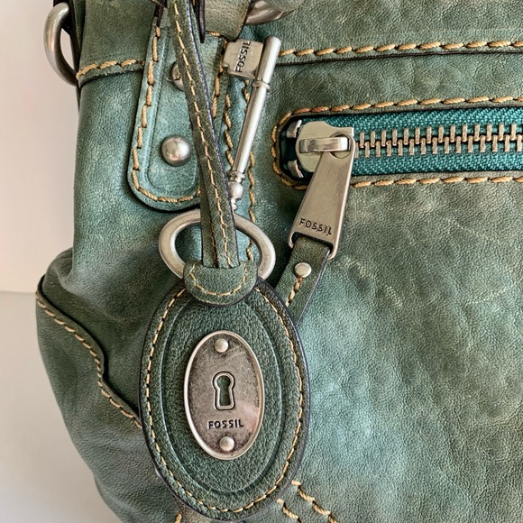Fossil | Bags | Leather Crossbody Shoulder Bag Fossil Green Blue Purse ...